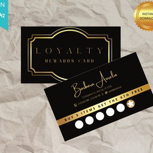 Luxury Black and Gold Loyalty Card Template, Small Business Rewards ...