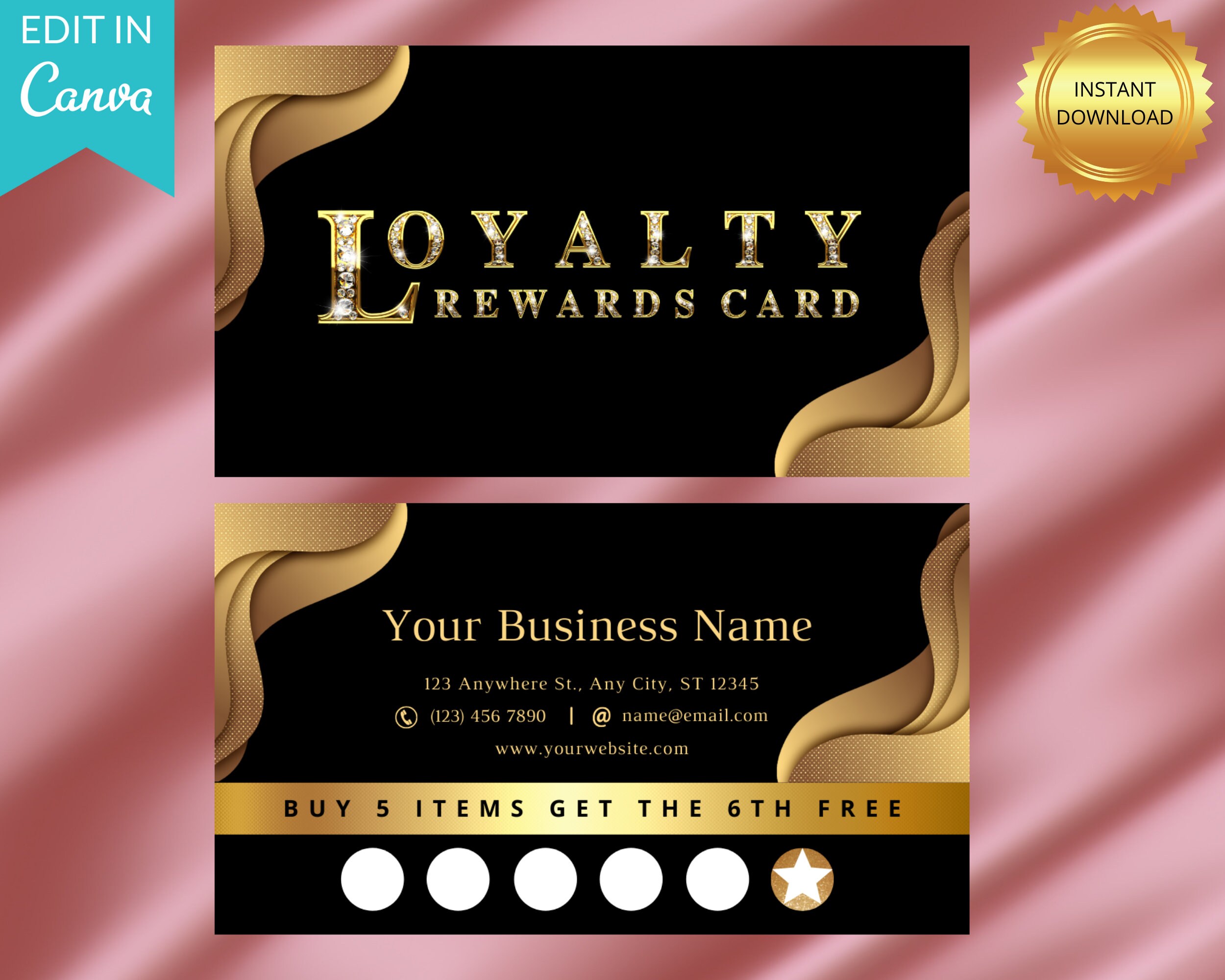 Editable Elegant Black and Gold Loyalty Card Template, Small Business ...