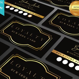 Luxury Black and Gold Loyalty Card Template, Small Business Rewards ...