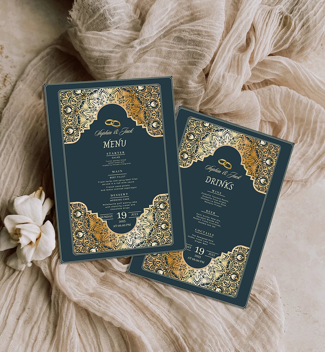Golden Ottoman Wedding Menu Template | 4x9 Bridal Shower (digital ...