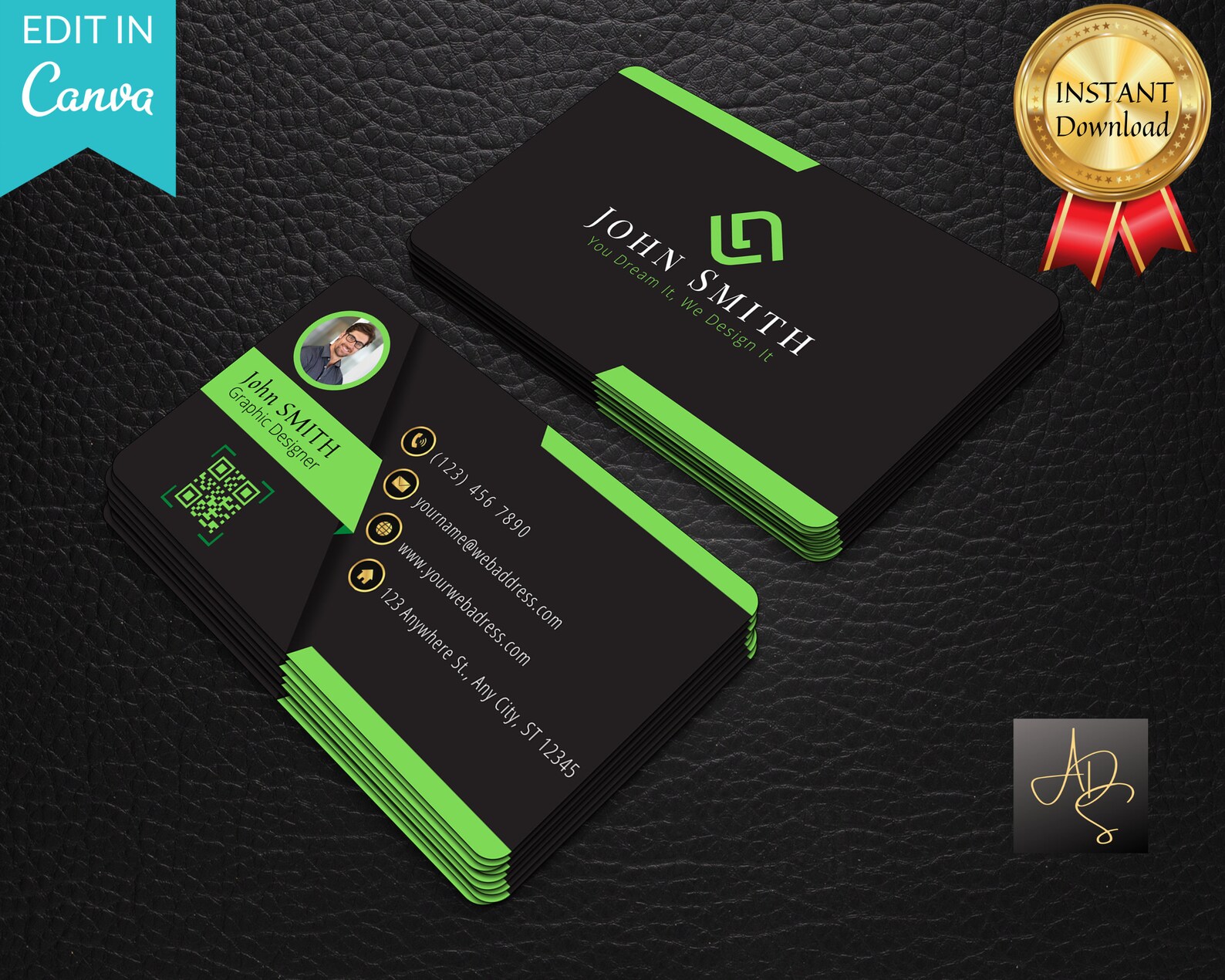 Editable Luxury Business Cards Template With QR Code, Photo, Free Logo ...