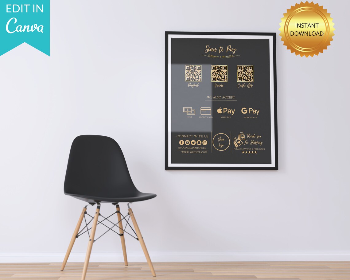 Scan to Pay QR Code Canva Template Digital Print Gold Premade Scan to ...
