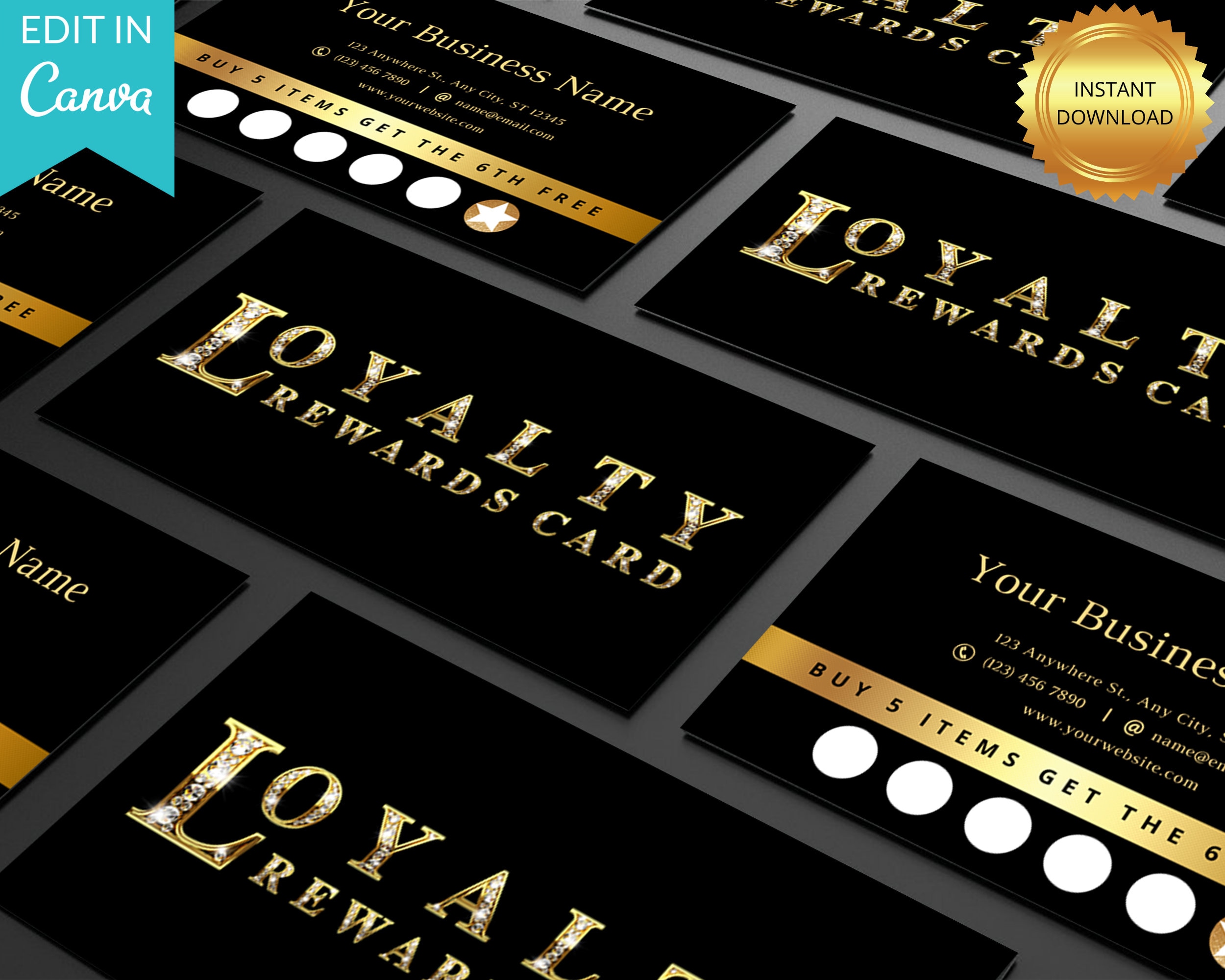 Luxury Loyalty Card, Editable Elegant Black and Gold Loyalty Card ...