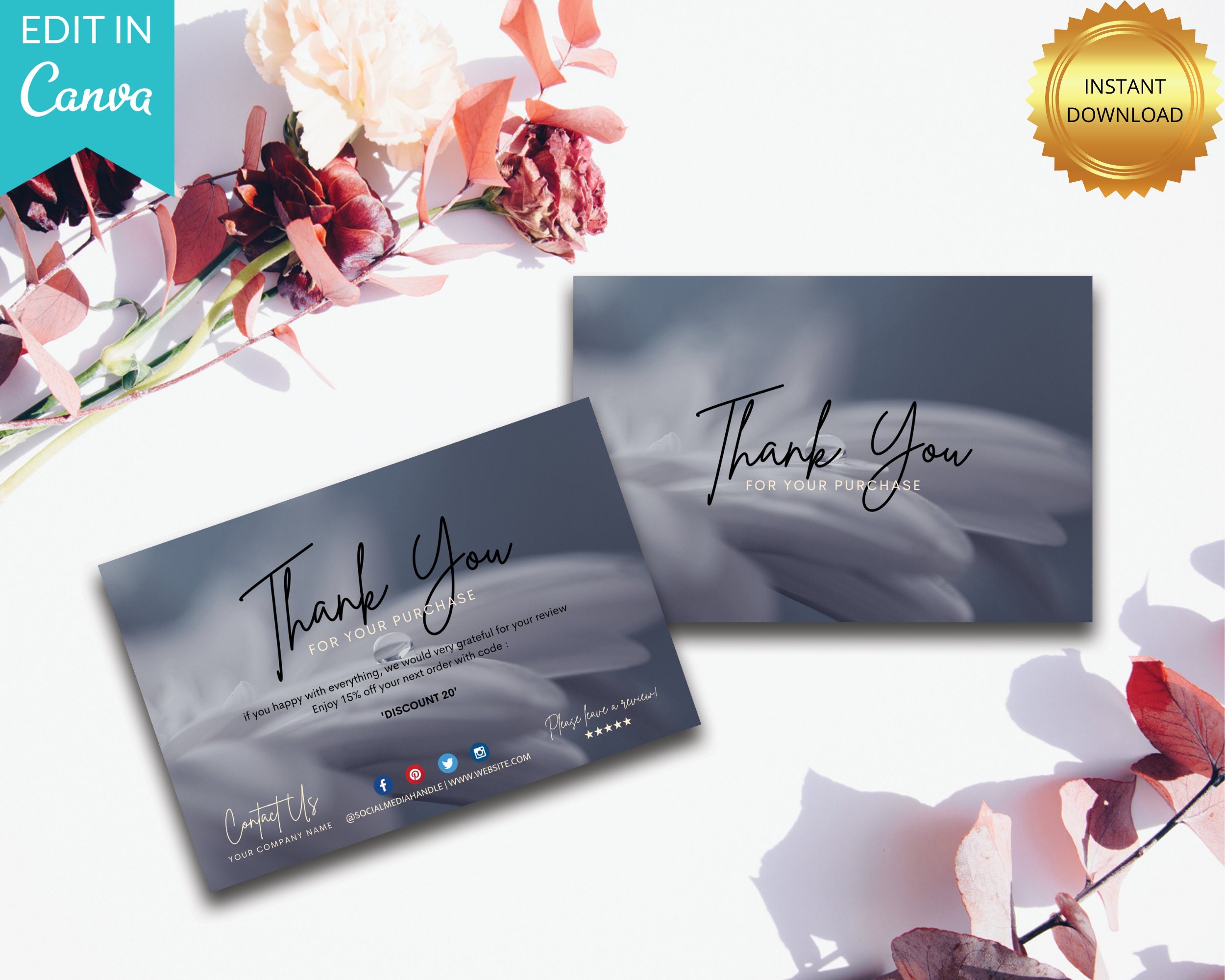 Business Thank You Card Editable, Modern Printable Thanks for Your ...