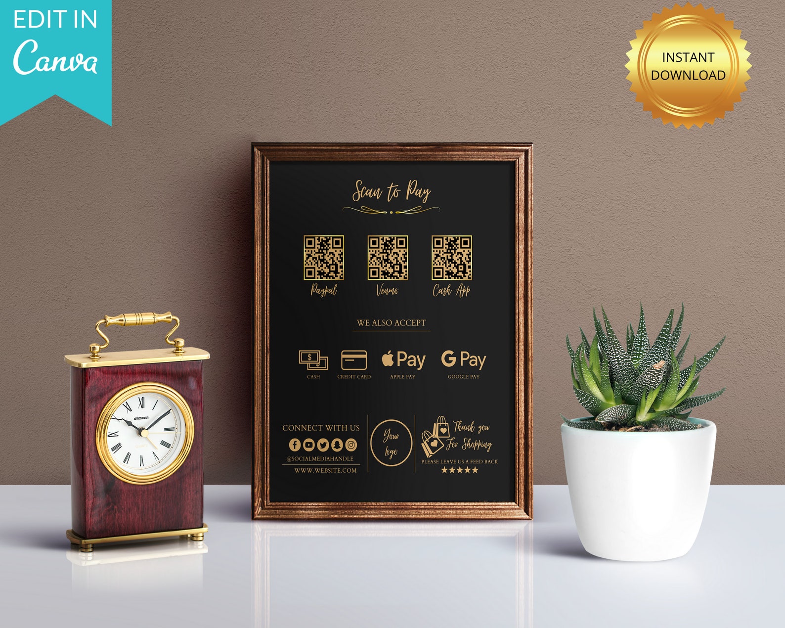 Scan to Pay QR Code Canva Template Digital Print Gold Premade Scan to ...