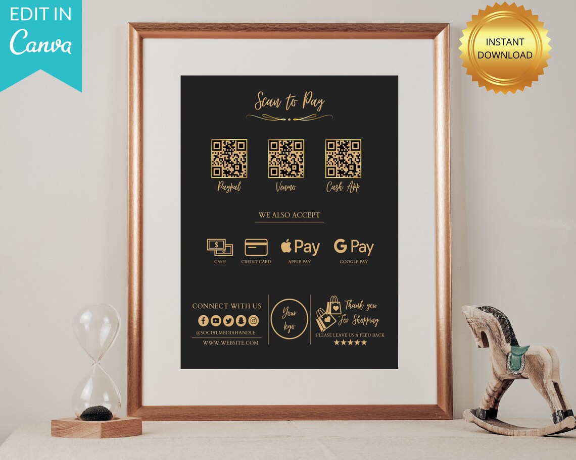Scan to Pay QR Code Canva Template Digital Print Gold Premade Scan to ...