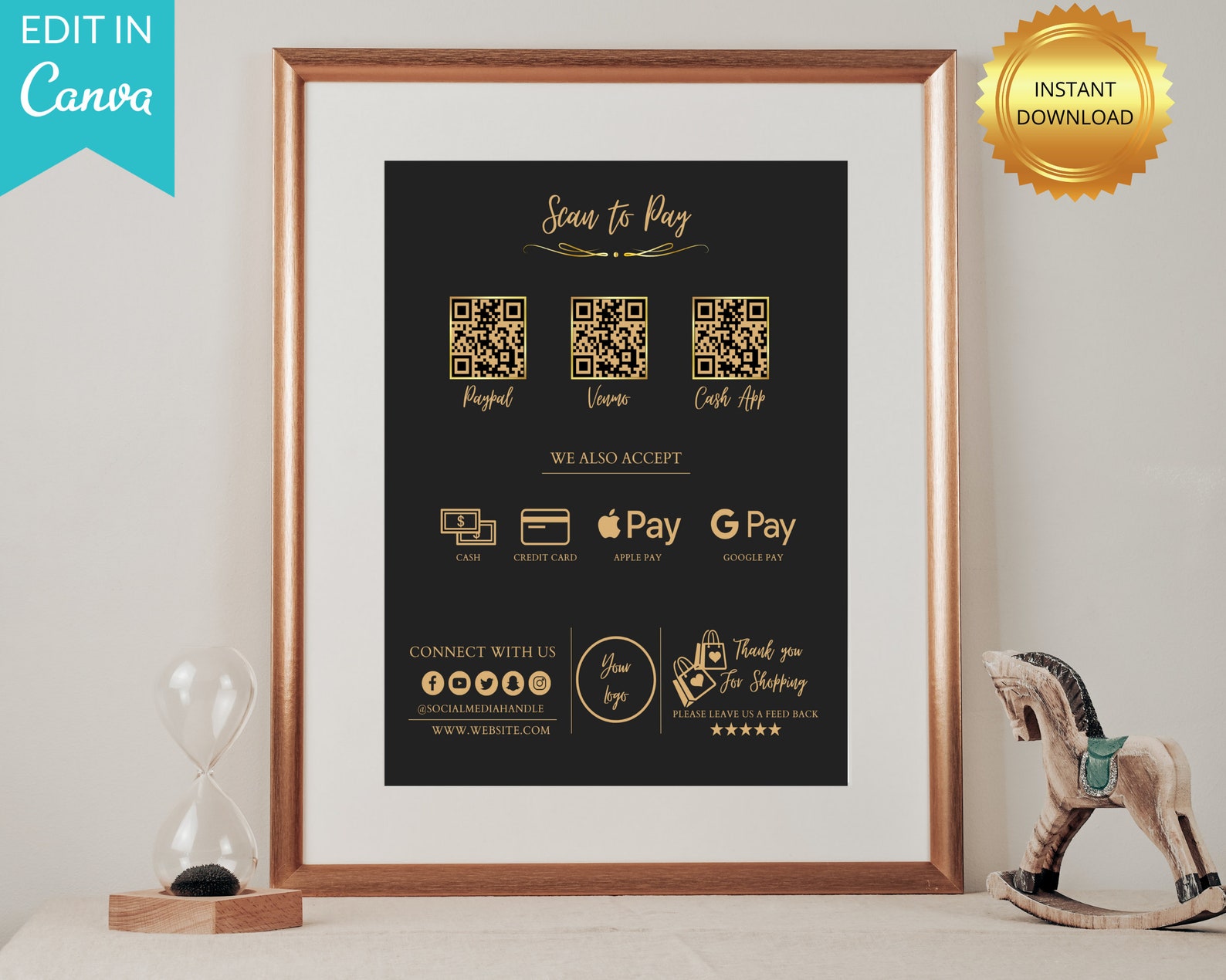 Scan to Pay QR Code Canva Template Digital Print Gold Premade Scan to ...