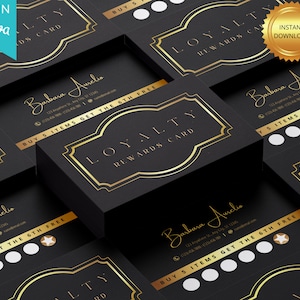 Luxury Black and Gold Loyalty Card Template, Small Business Rewards ...