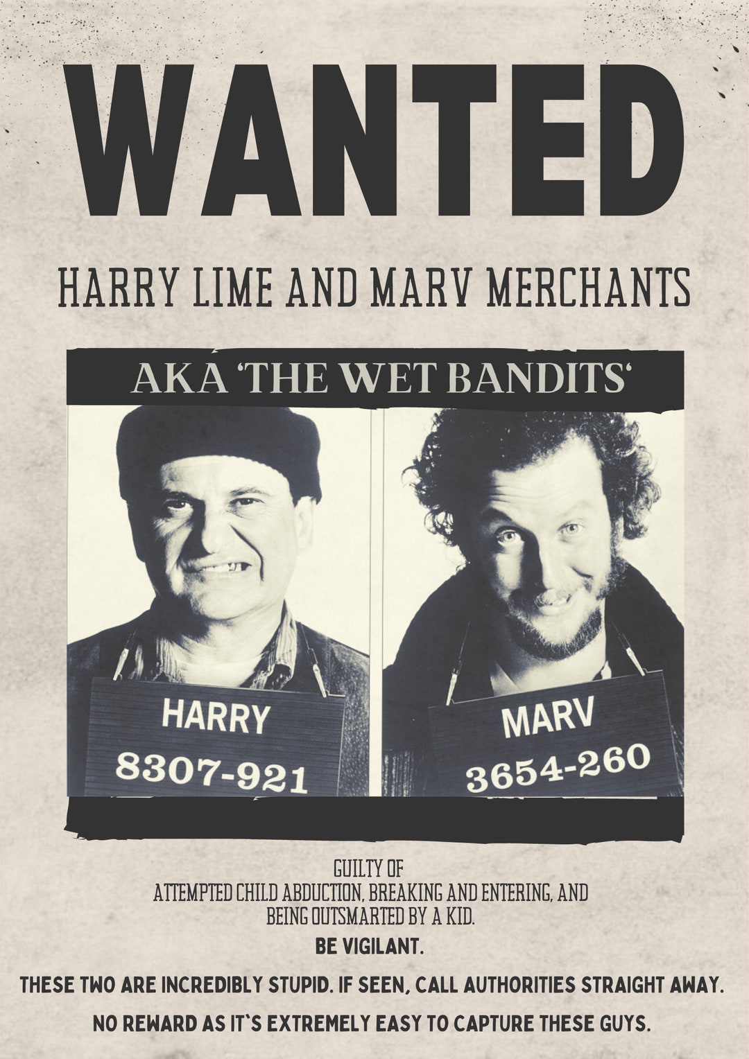 Harry and Marv Wanted A4 Glossy Poster - Etsy