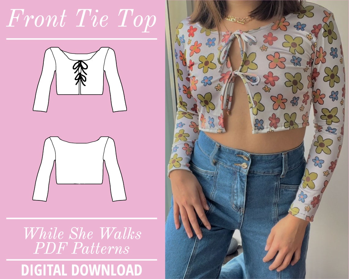 Sewing Pattern Digital PDF Front Tie Crop Top for Women - Etsy
