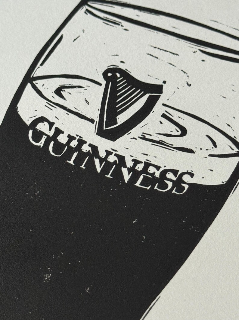 Split the G, Hand Carved Linoprint of a Pint of Guinness Drunk to the ...