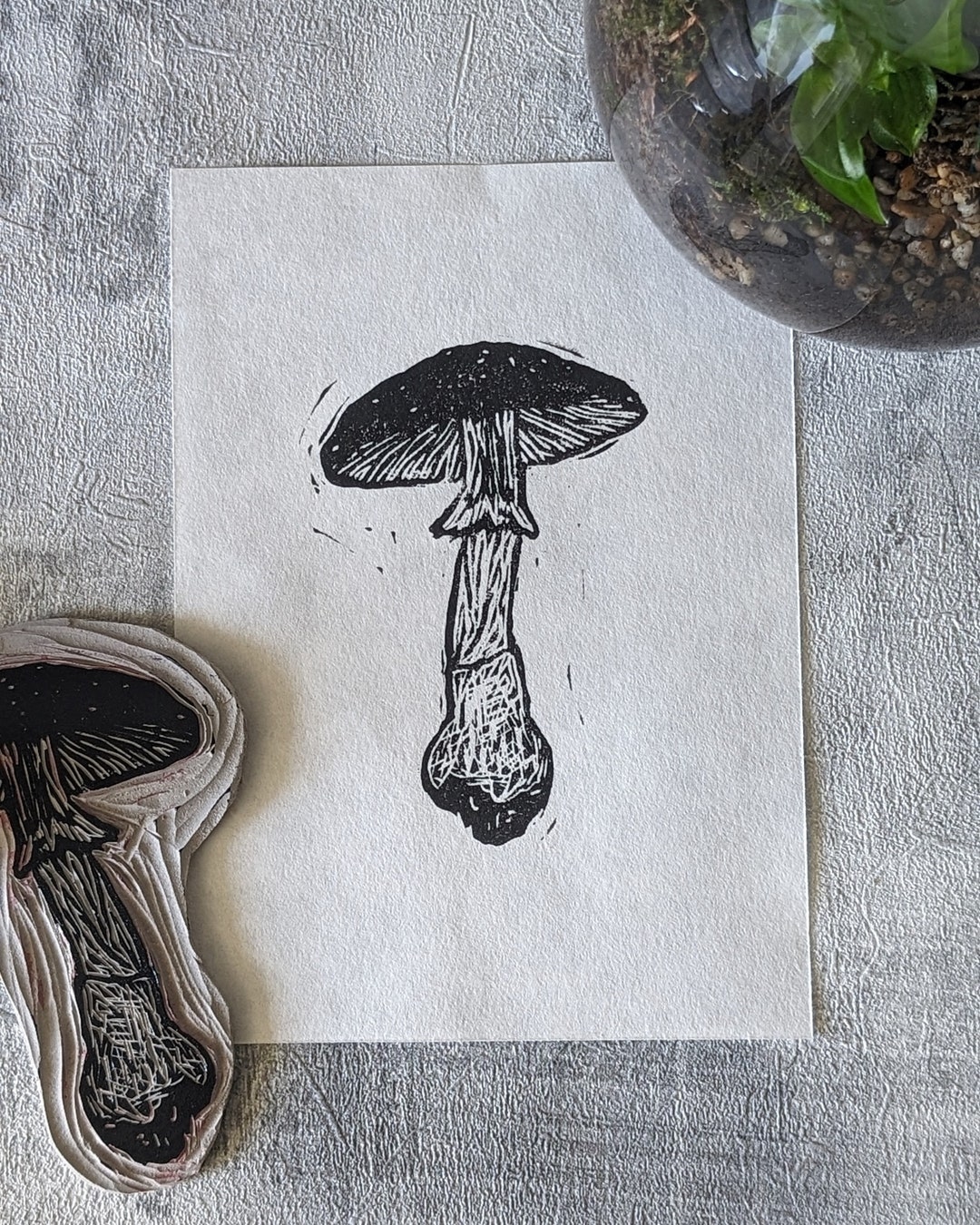Original Lino Print of Fly Amanita the Red Cap Mushroom. the Perfect ...