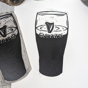 Split the G, Hand Carved Linoprint of a Pint of Guinness Drunk to the ...