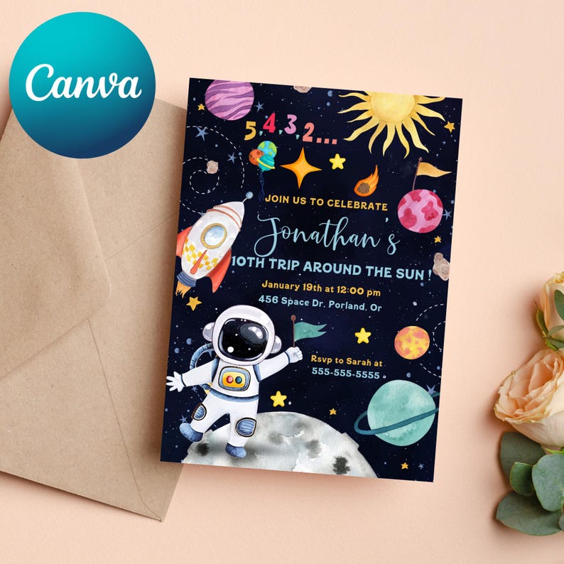 Editable Outer Space Birthday Invitation Template,planets Rocket Ship ...