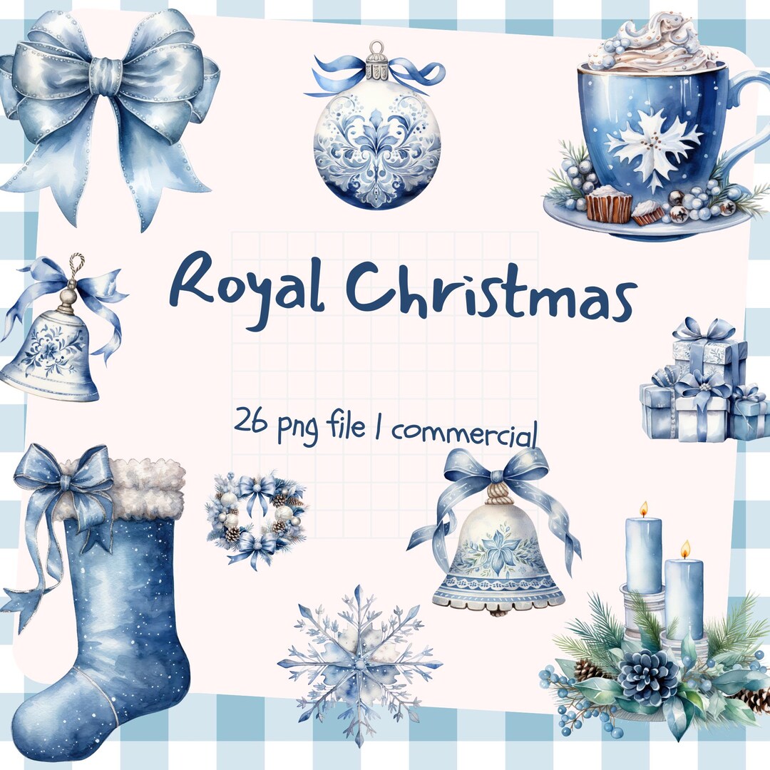 Blue Christmas Watercolor Clipart, Navy Ornaments PNG (digital Download ...