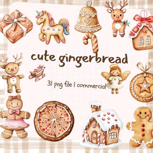 Gingerbread Christmas Watercolor Clipart | 32 Festive Pngs (digital ...