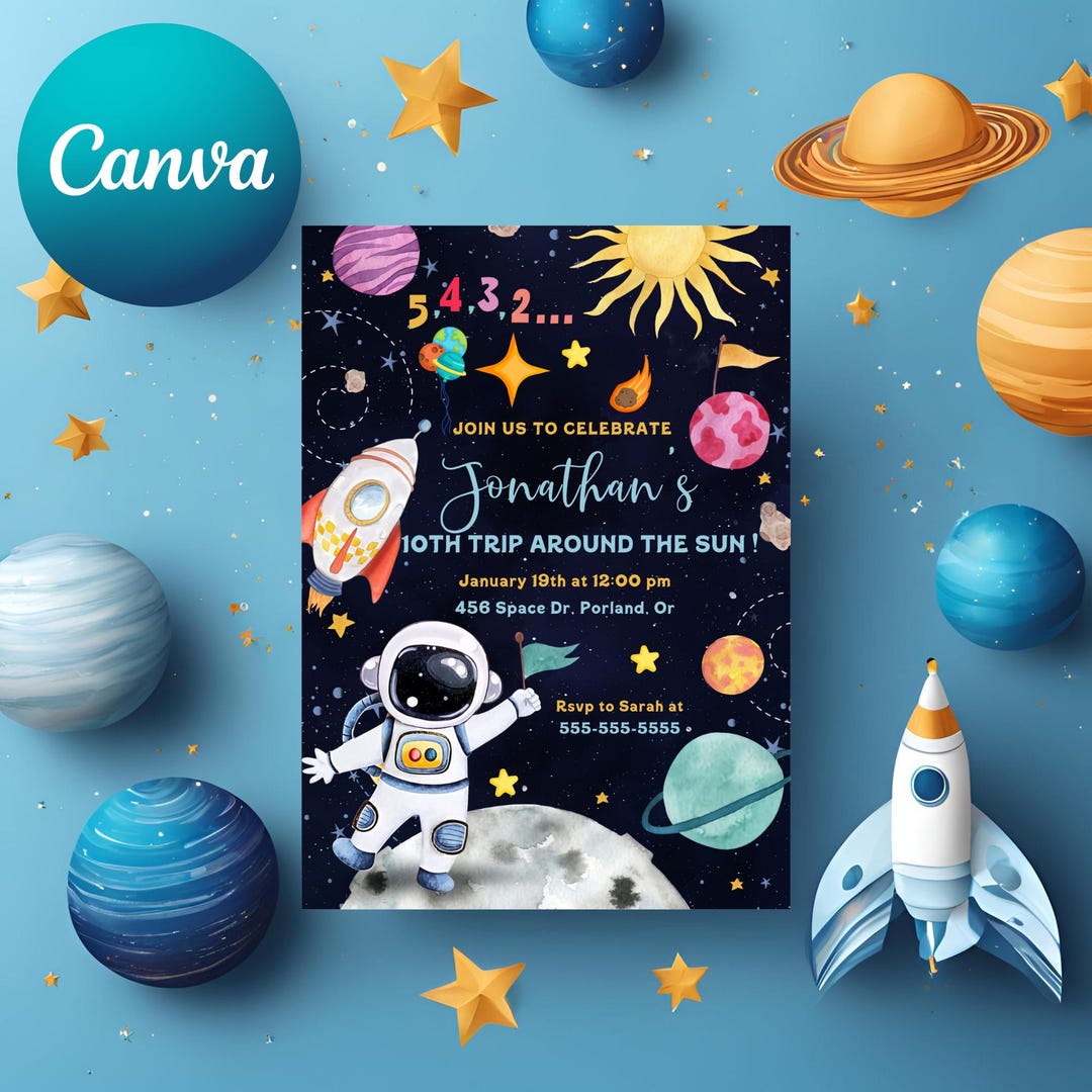 Editable Outer Space Birthday Invitation Template,planets Rocket Ship ...