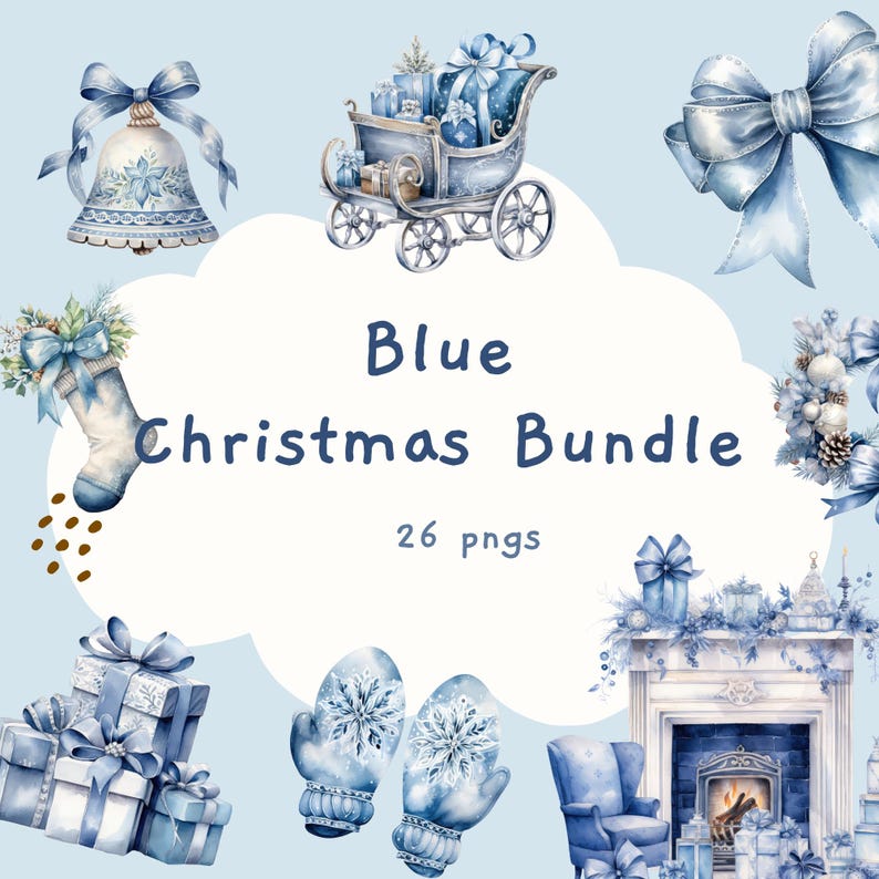 Blue Christmas Watercolor Clipart, Navy Ornaments PNG (digital Download ...
