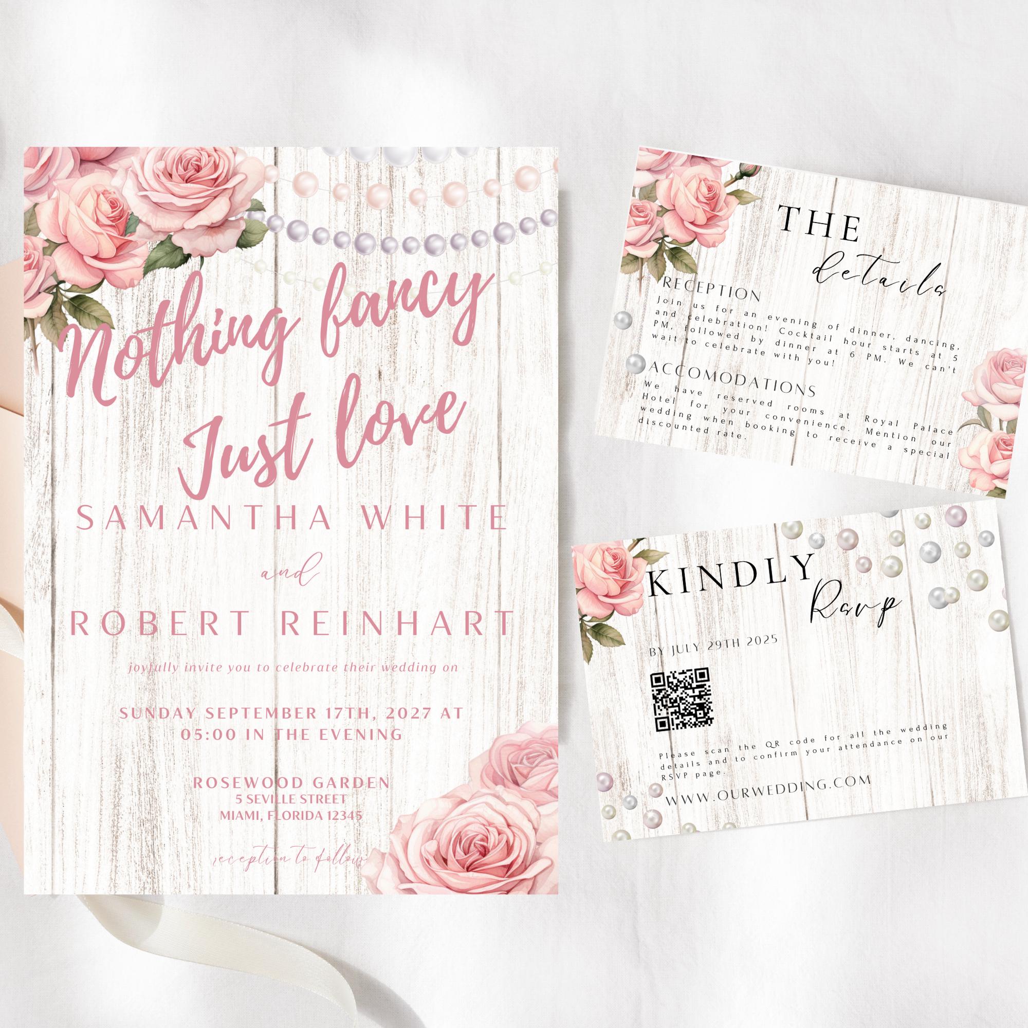 Rustic Nothing Fancy, Just Love Wedding Invitation Bundle | Editable ...