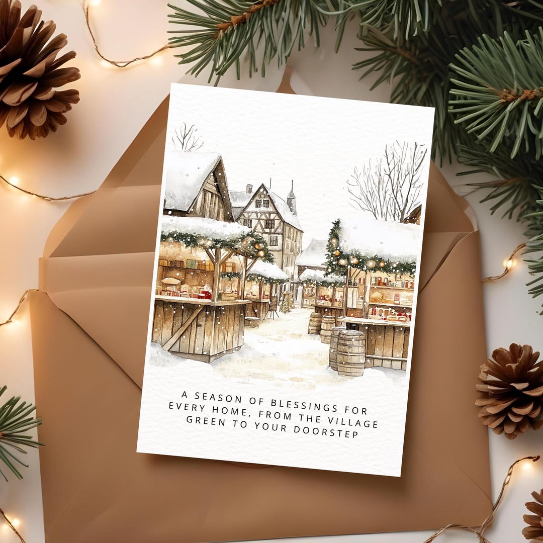 Cozy Green Village Christmas Card | Holiday Blessings for Every Home ...