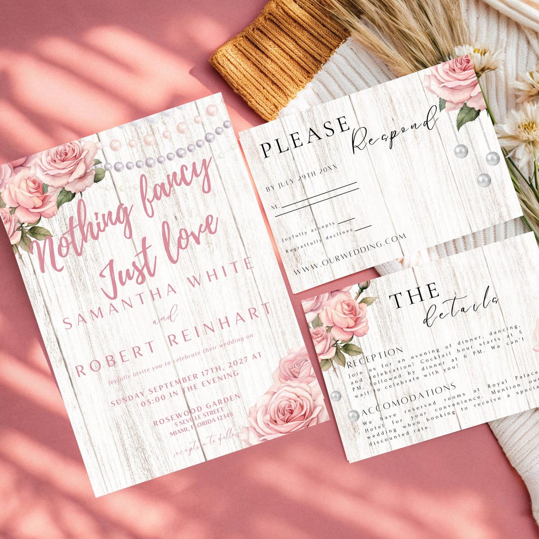 Rustic Nothing Fancy, Just Love Wedding Invitation Bundle | Editable ...
