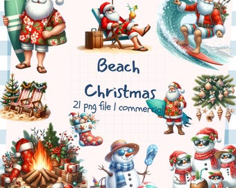 Beach Christmas Clipart | Tropical Holiday PNG Bundle (digital Download ...