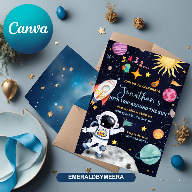 Editable Outer Space Birthday Invitation Template,planets Rocket Ship ...