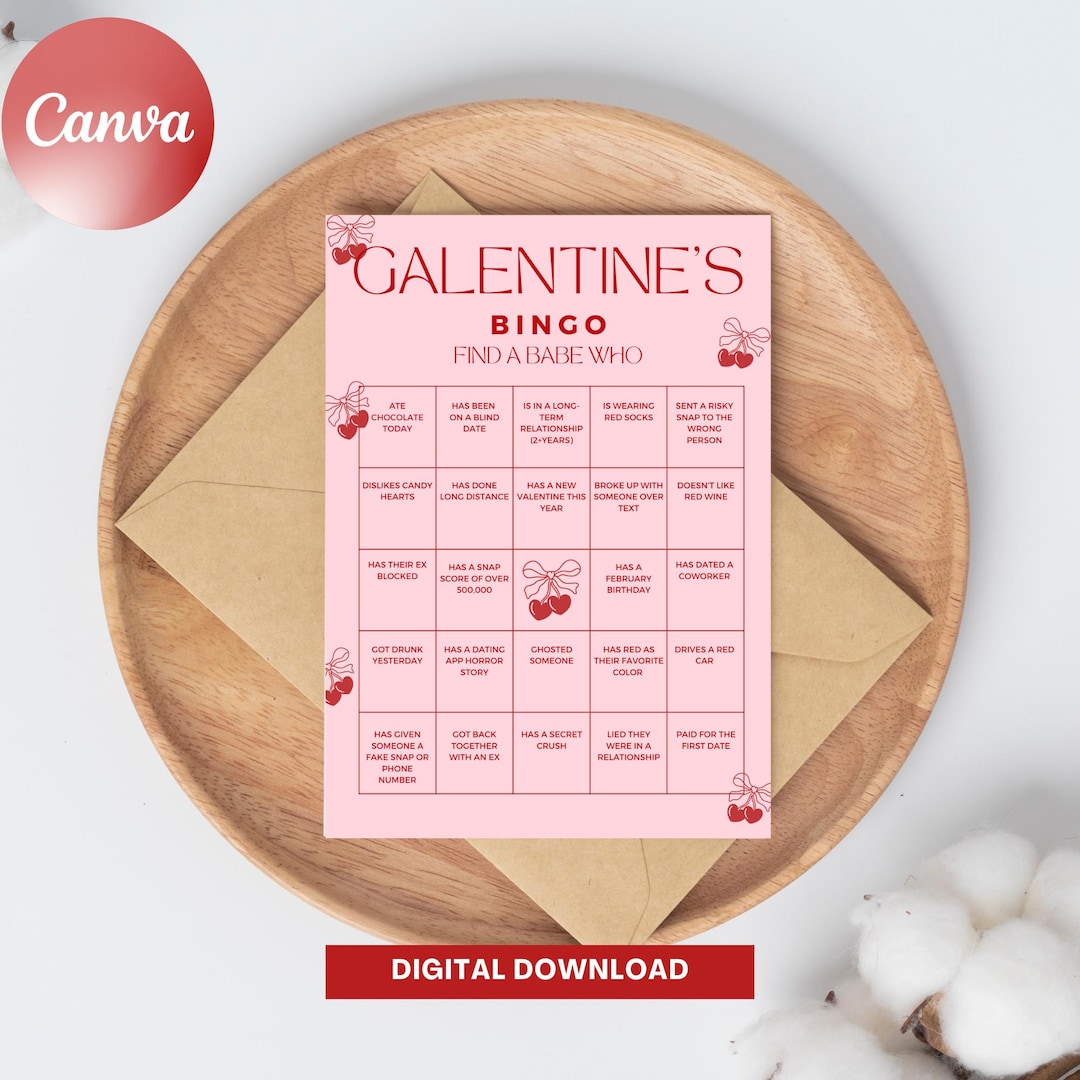 Galentine's Day Bingo Template | Hand Drawn Cherry, Whimsical Editable ...