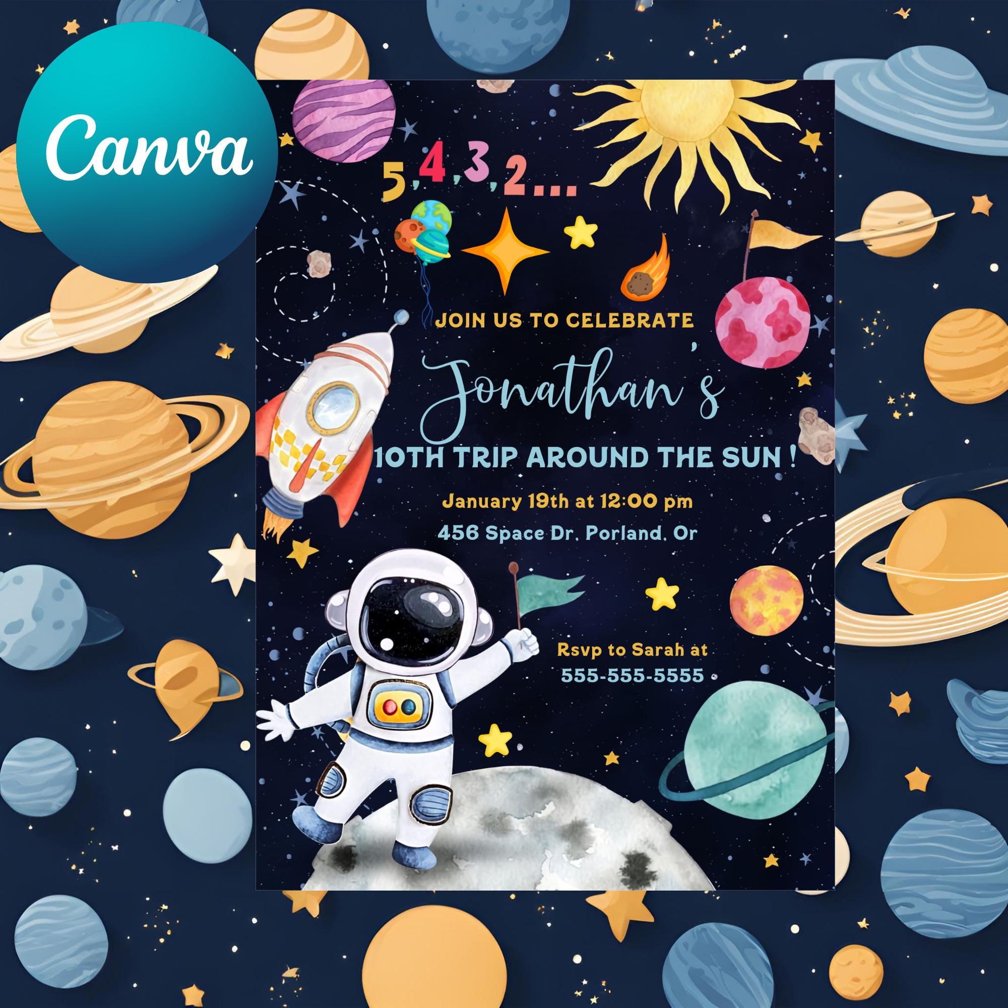 Editable Outer Space Birthday Invitation Template,planets Rocket Ship ...