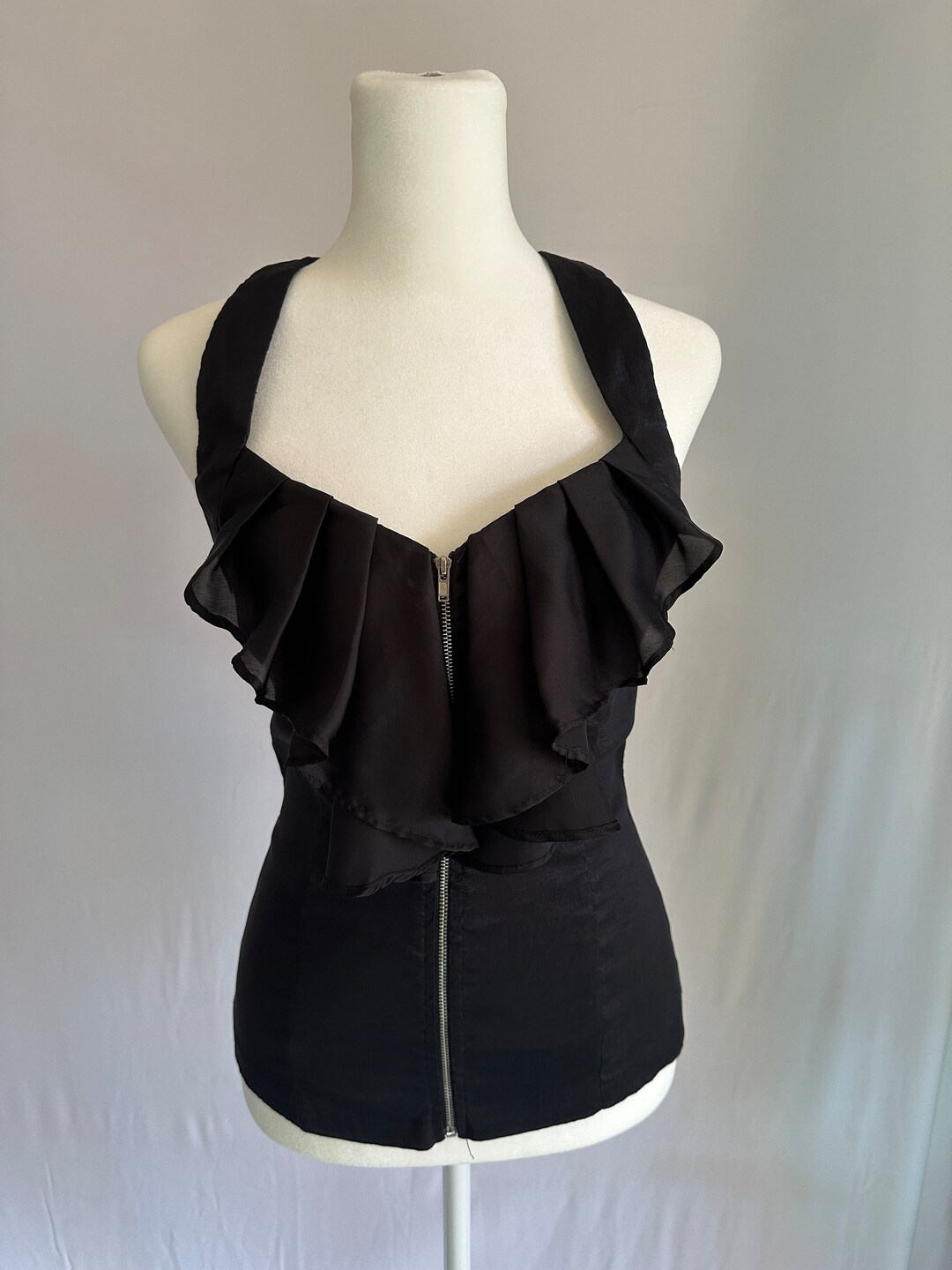 Cleavage Boosting Black Zip up Frilly Top - Etsy