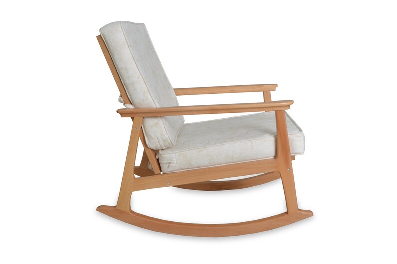 Nordic Beech Wooden Rocking Chair Set, Danish Cream Cushion Rocker for ...