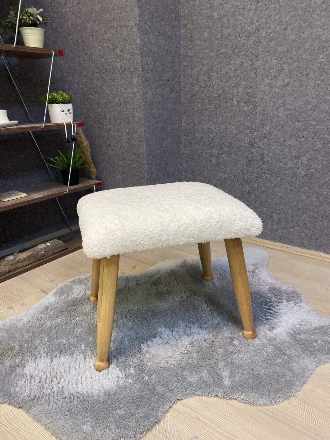 Teddy Cream Faux Fur Ottoman Stool - Etsy
