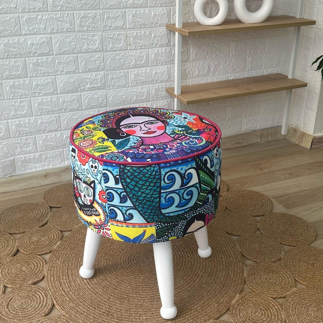 Stool-frida Kahlo Patterned, Cotton Style, Boho Style, Living Room ...