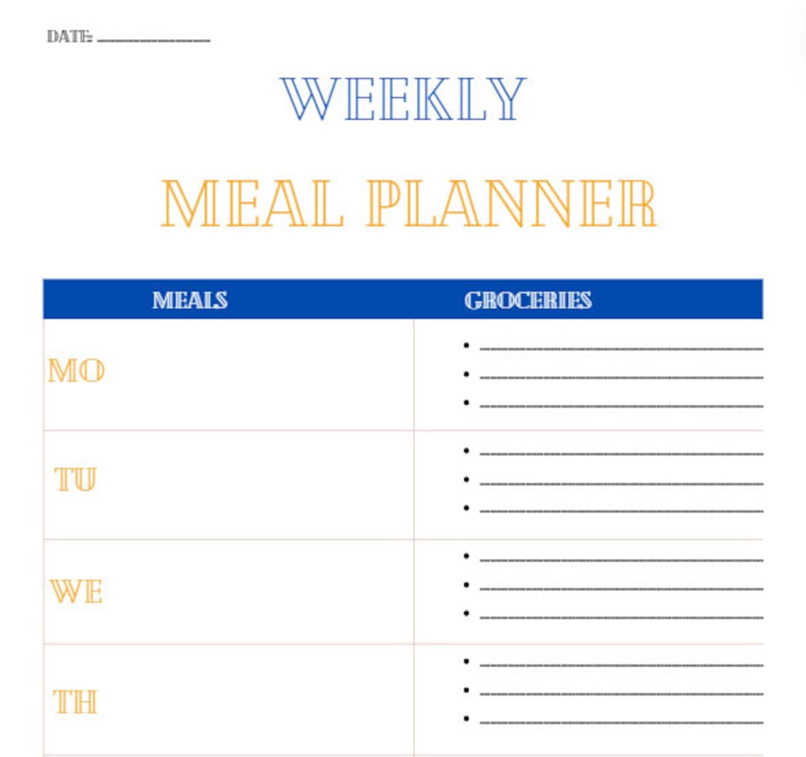 Weekly Meal Planner Printable Template, 7 Day Menu Plan, Food Planner ...