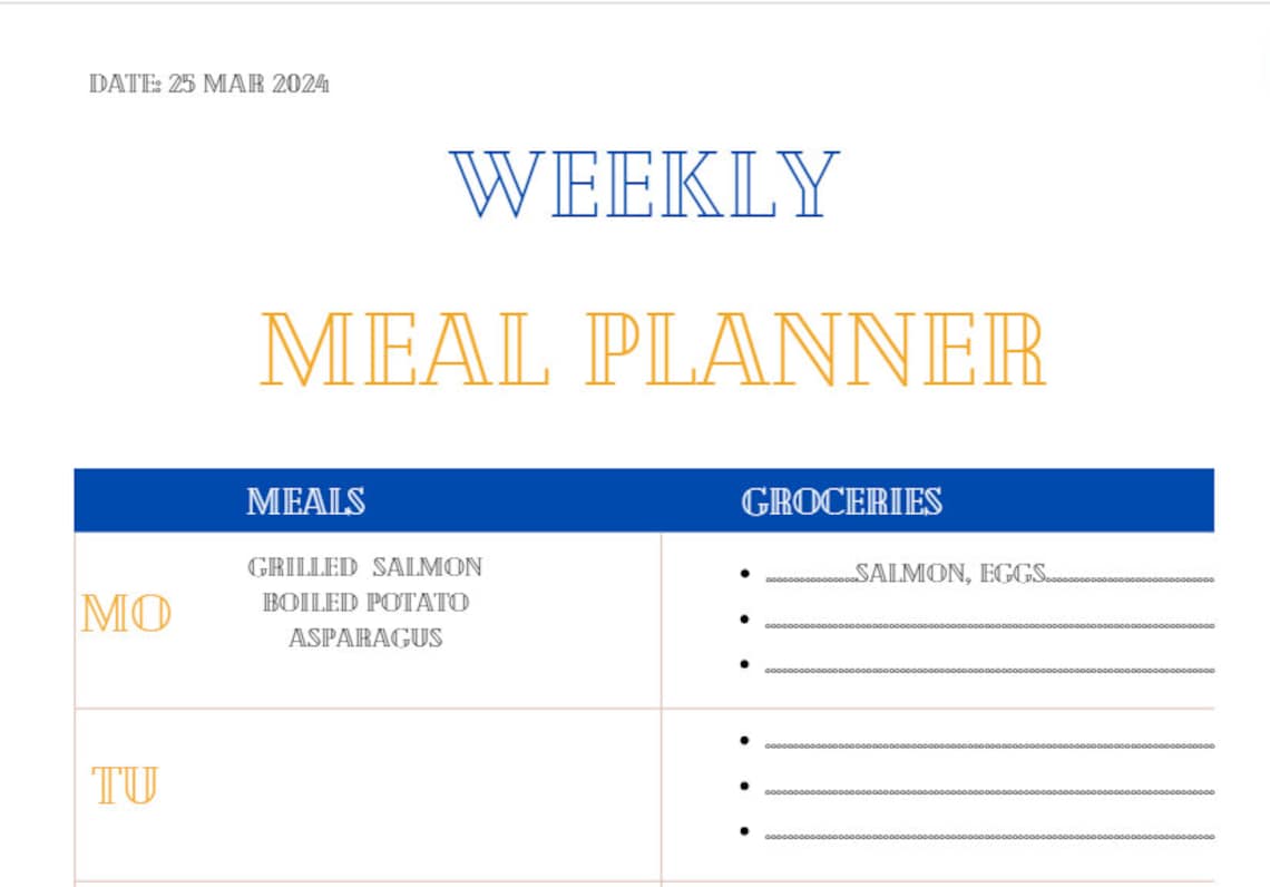 Weekly Meal Planner Printable Template, 7 Day Menu Plan, Food Planner ...