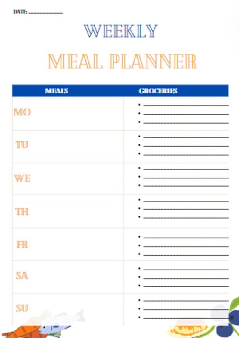 Weekly Meal Planner Printable Template, 7 Day Menu Plan, Food Planner ...