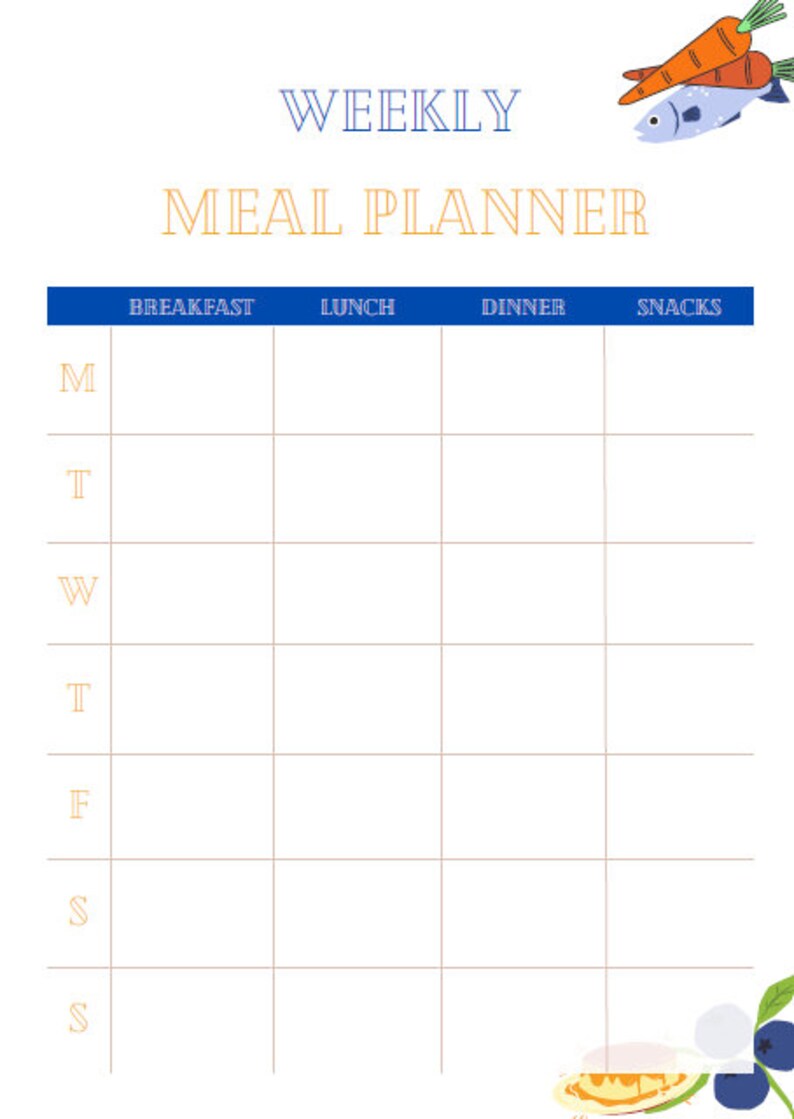 Weekly Meal Planner Printable Template, 7 Day Menu Plan, Food Planner ...