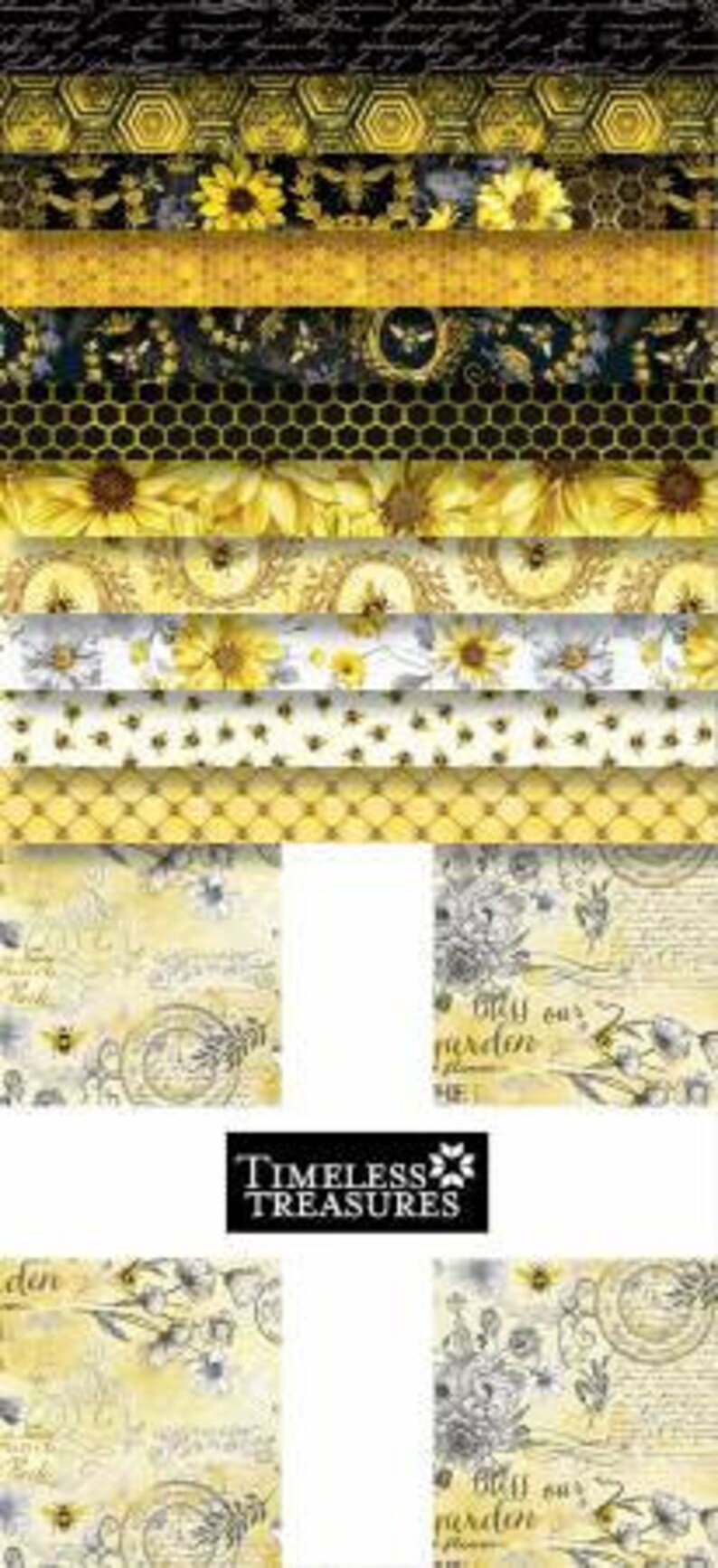 Timeless Treasures Queen Bee 10 Stacker bees and Beautiful Floral Patterns in Cream, Yellow ...