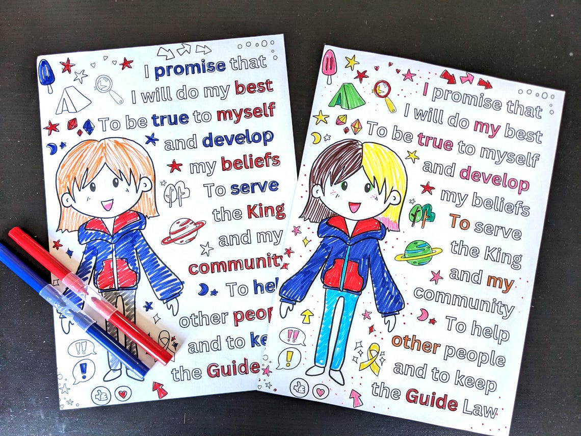 Girl Guide Promise and Uniform Colouring Pages | UK Brownies, Rainbows ...