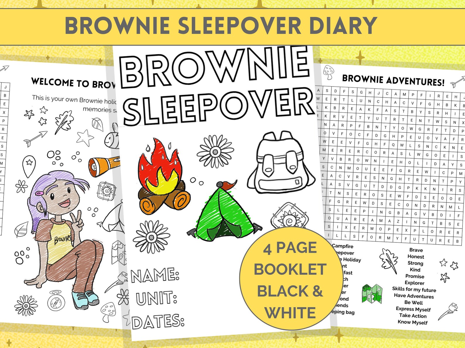 Printable Brownie Sleepover Diary | Colouring Pages (PDF Pattern) - Etsy