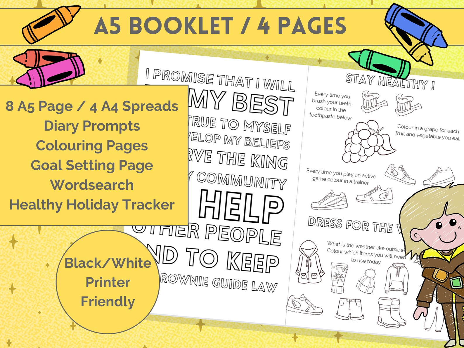 Printable Brownie Sleepover Diary | Colouring Pages (PDF Pattern) - Etsy