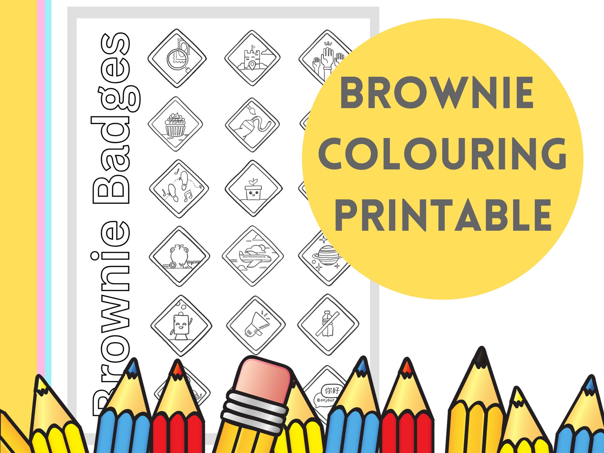 Brownie Badges Colouring Page Brownies Badges Leader - Etsy UK