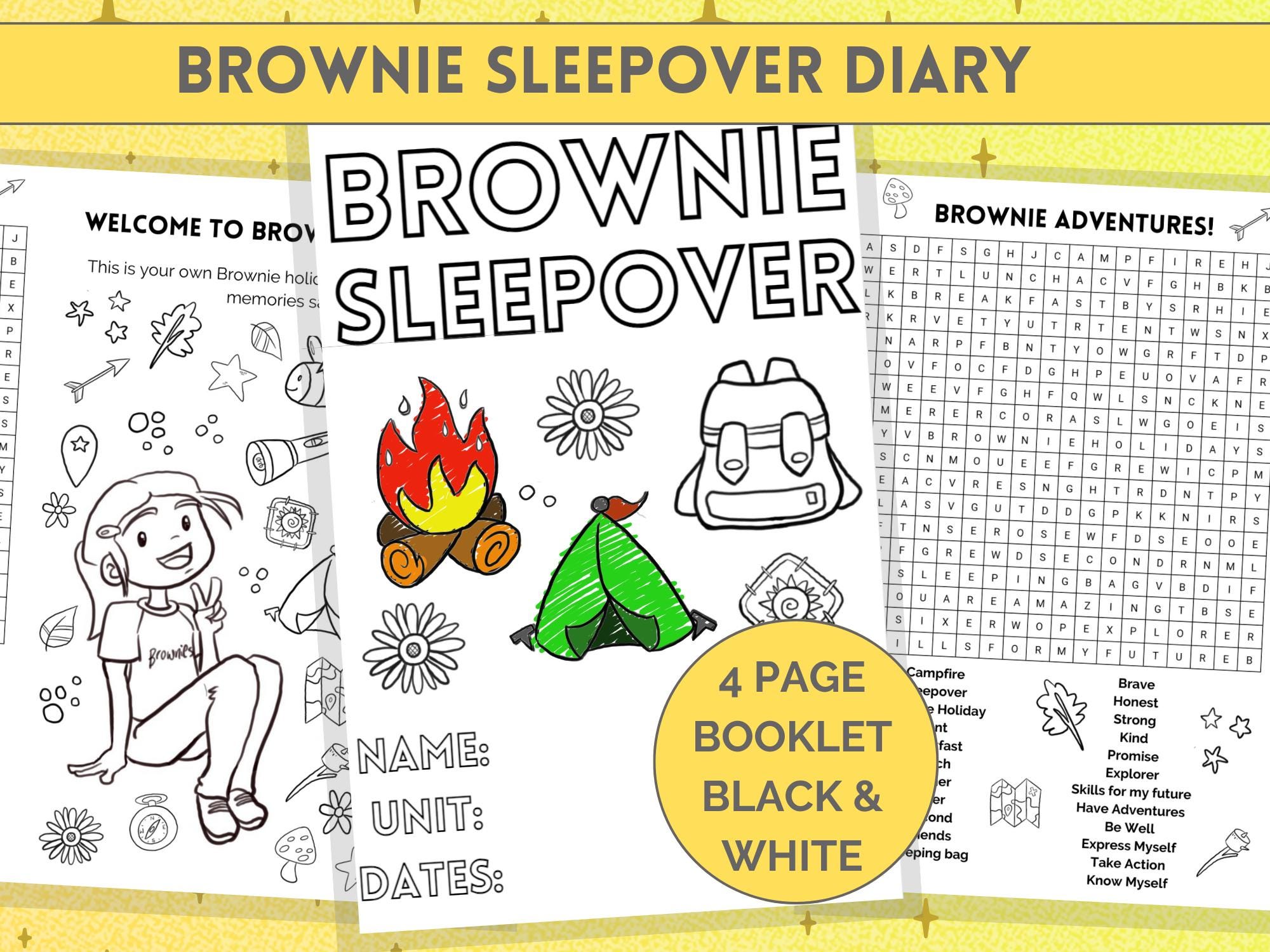 Printable Brownie Sleepover Diary | Brownie Leader Resource | Girl Scout Sleepover Diary ...