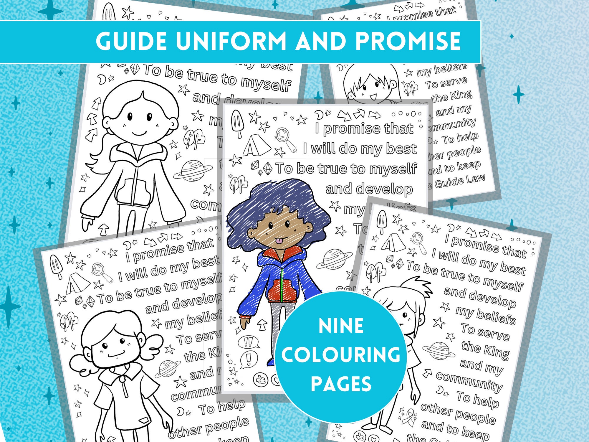 Girl Guide Promise and Uniform Colouring Pages | UK Brownies, Rainbows ...