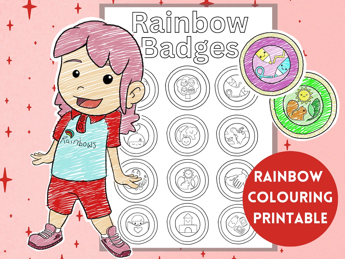 Rainbow Badges Colouring Page Rainbows Badges Leader Resource Girl ...