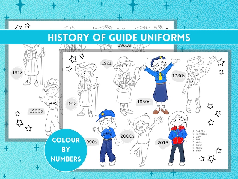 Guide History Uniform Colouring Page UK | Colour by Numbers | Easy ...