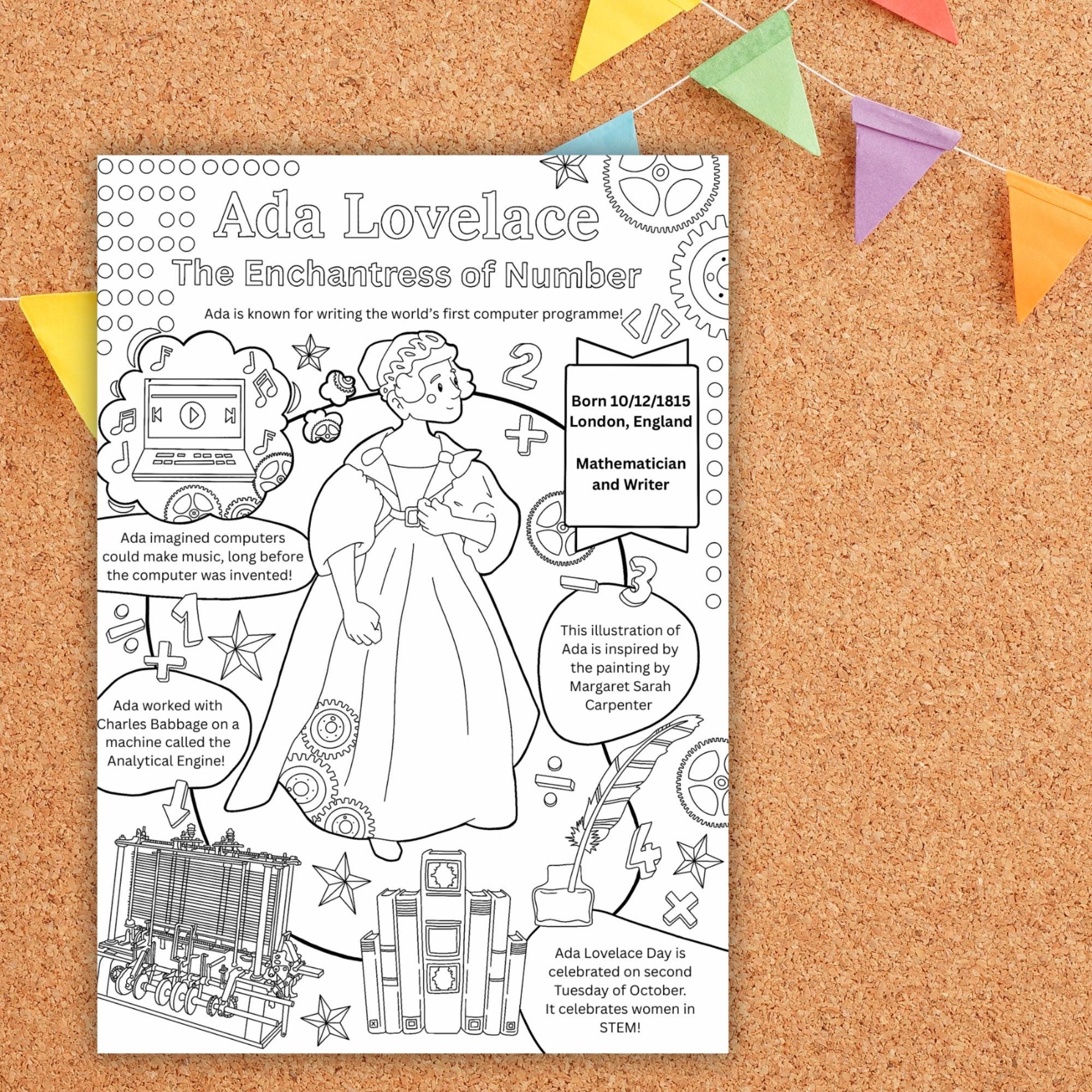 Ada Lovelace Printable Colouring Page & Art Print | Inspiring Women in ...
