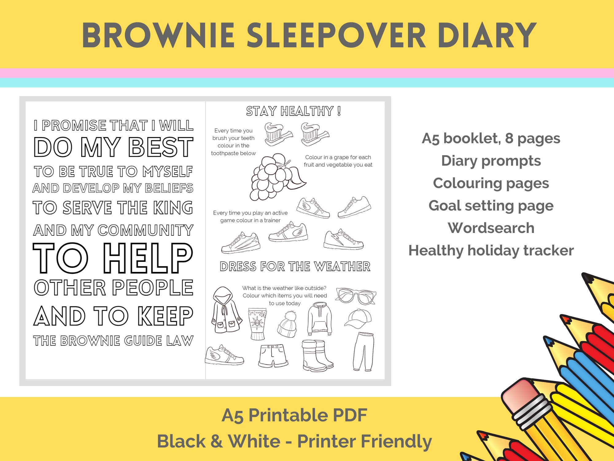 Printable Brownie Sleepover Diary Brownie Leader Resource Girl Scout ...