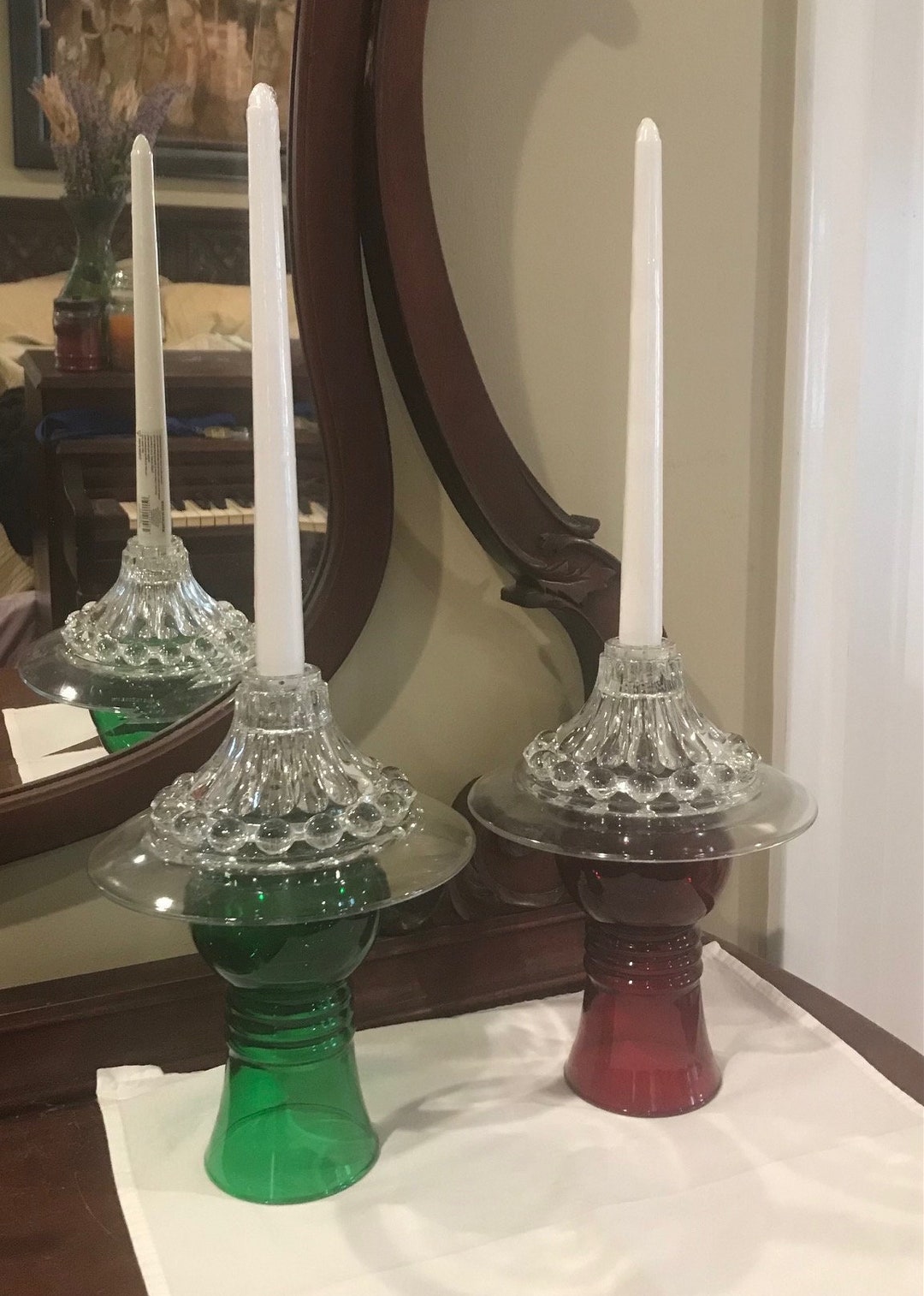 Upcycled Glass Christmas Candlestick Holder SET - Etsy