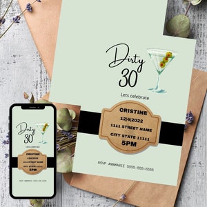 Mint Dirty 30 Birthday Invitations Png Digital Download - Etsy